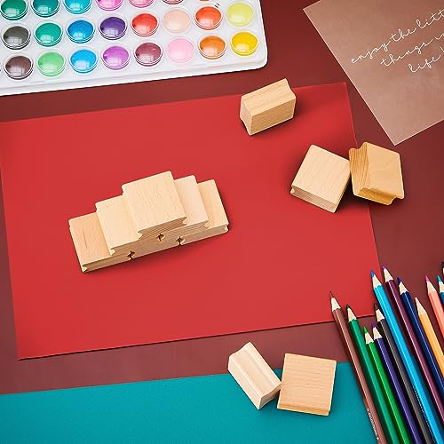 Sasylvia 10 Pcs Blank Hard Wood Rubber Stamp Mounts with A4 Size Grey Rubber Stamp Sheet Laser Engraver Accessories Rubber Stamp Carving Tools Soft Rubber Mat Carving Blocks (Red, 1.57 x 1.57 Inch)