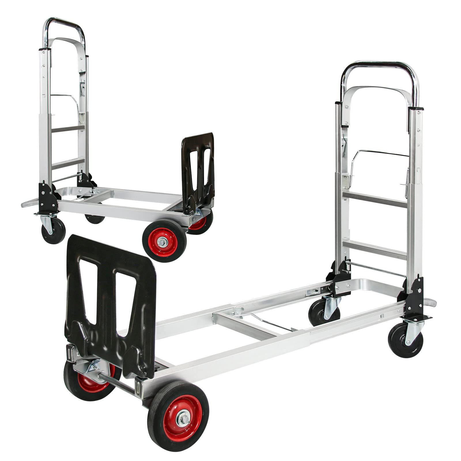JXUFDHO Hand Truck Dolly Foldable Heavy Duty, Convertible 2 in 1 Folding Hand Truck Folding Dolly Cart Trolley Luggage Cart 440lbs Capacity Aluminum for Moving Home, Auto, Office