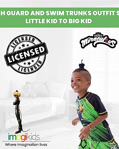Miraculous Cat Noir Little Boys Pullover Swim Rash Guard Swim Trunks Green 5