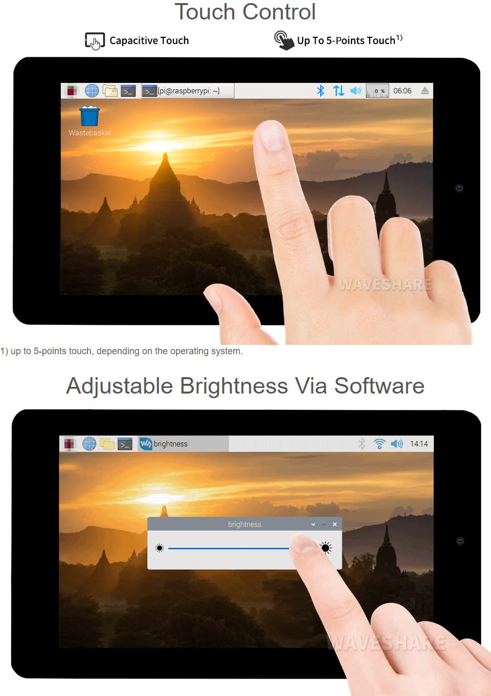 Waveshare 7inch Capacitive Touch Display Compatible with Raspberry Pi 4B/3B+/3A+/3B/2B/B+/A+/CM3/3+/4 with 5MP Front Camera 800×480 Resolution DSI Interface