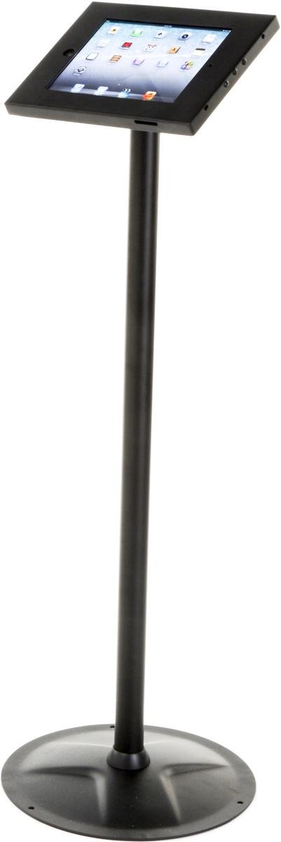 Displays2go iPad and Tablet Floor Stand, Locking, 360-degree Rotating Enclosure, Cable Management (Black Steel/Aluminum)