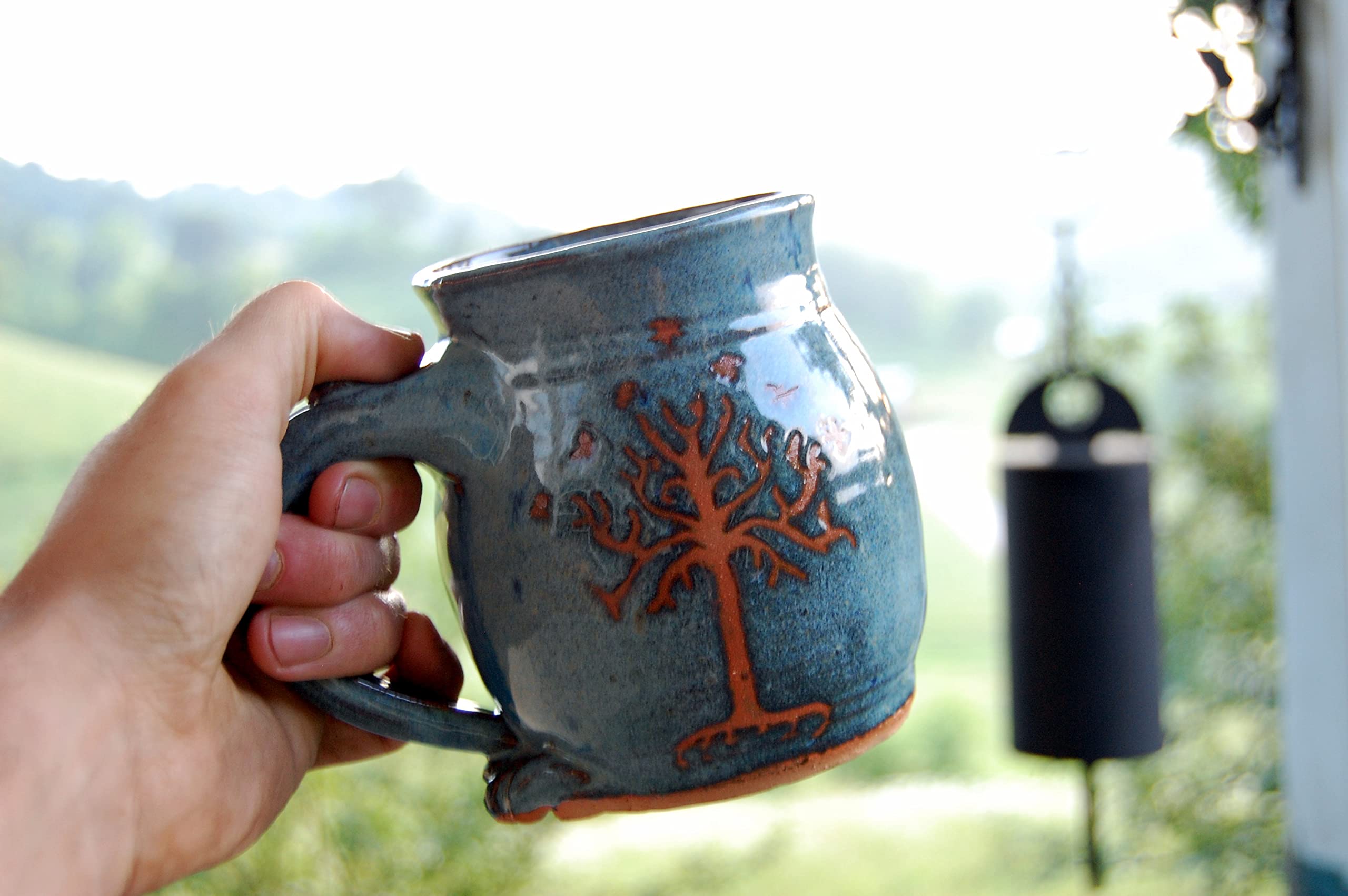 Hand Thrown Pottery Mug with Tree of Life Mug or Tree of Gondor Handmade in North Carolina
