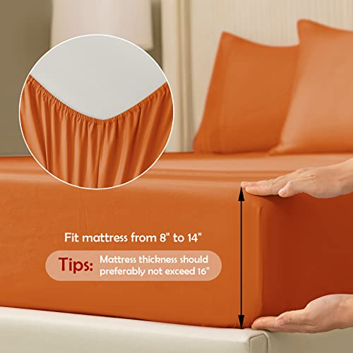 REDKEY Twin Size Bed Sheets Set 3 Piece Set Soft Breathable Bedding Sheets & Pillowcases Sets Deep Pocket Twin Bed Sheets Wrinkle Resistant - Easy Care (Twin,Persimmon)