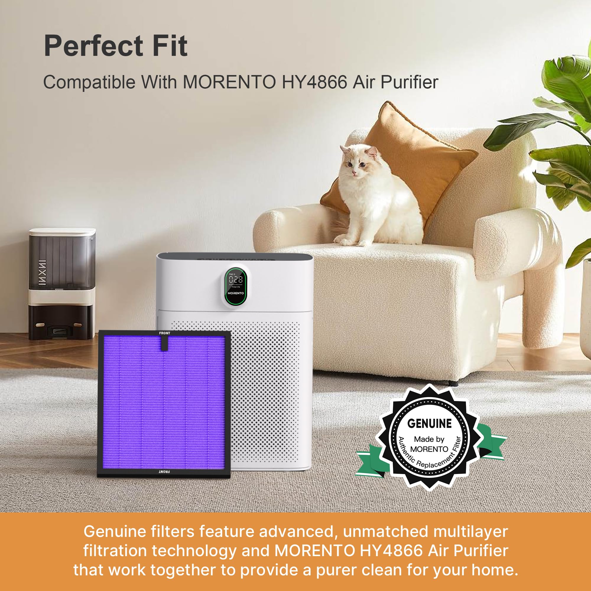 MORENTO 2 Pack HY4866 Genuine Air Purifier Replacement Filter for HY4866 Air Purifier, Multifunction Version