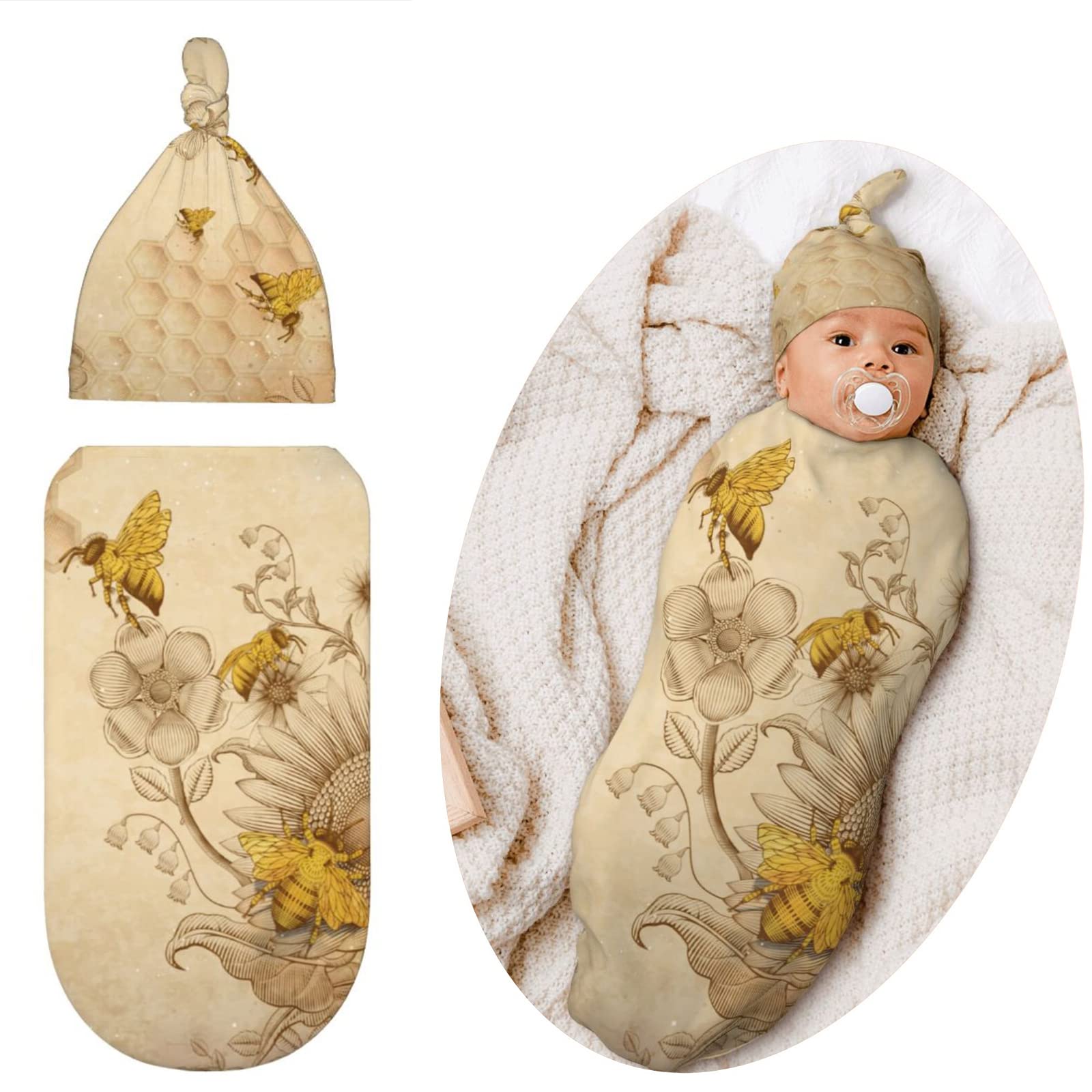 Jarverce Swaddling Blanket for Baby, Soft Sleeping Bag, Sack for Newborn Boys Girls, Unisex Baby Stuff, Bee