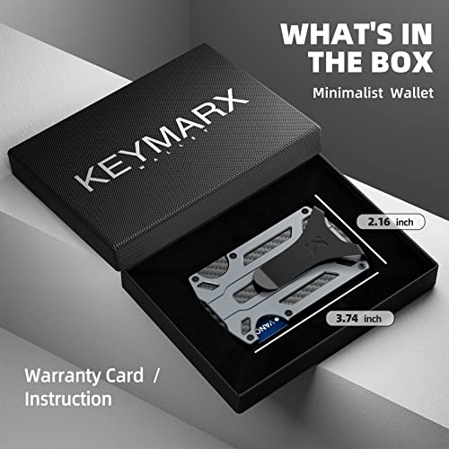 Keymarx Metal Wallet for Men Minimalist Slim RFID Blocking Front Pocket Tactical Carbon Fiber wallet Card Holder with Money Clip (Bluestone)