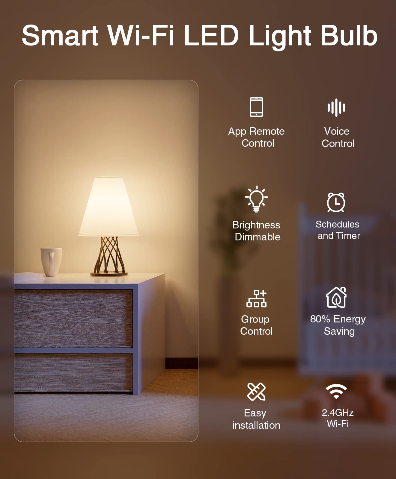 GHome Smart Light Bulbs, E26 A19 LED Smart Home Lighting Bulb Works with Alexa & Google Home, 2700K Warm White, 800 LM 8W Dimmable, App Remote Control, 2.4GHz WiFi, No Hub Required, 4 Pack