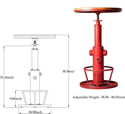 Topower 3-Piece Pub Bar Set Industrial Round Bar Table and Adjustable Height PU Seat Stools with Backrest for 2 Match Bar Height and Counter Barstool Antique Red 1 Table + 2 Chairs