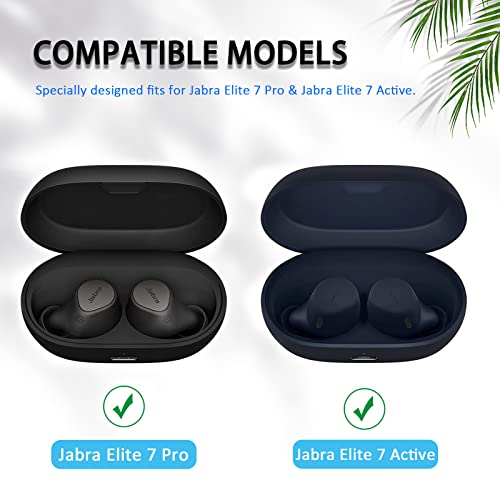 Miimall Compatible for Jabra Elite 7 Pro & Elite 7 Active Case Cover, [Carbon Fibre Pattern][Anti-Lost Keychain] Silicone Protective Case for Jabra Elite 7/7 Pro Case (Black)