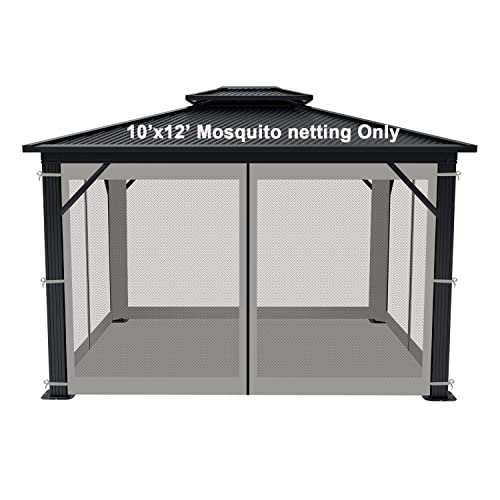 Replacement Universal Gazebo Netting 4 Panels with Zipper for Garden Patio Yard, ONLY Netting (10‘x12’, Grey)