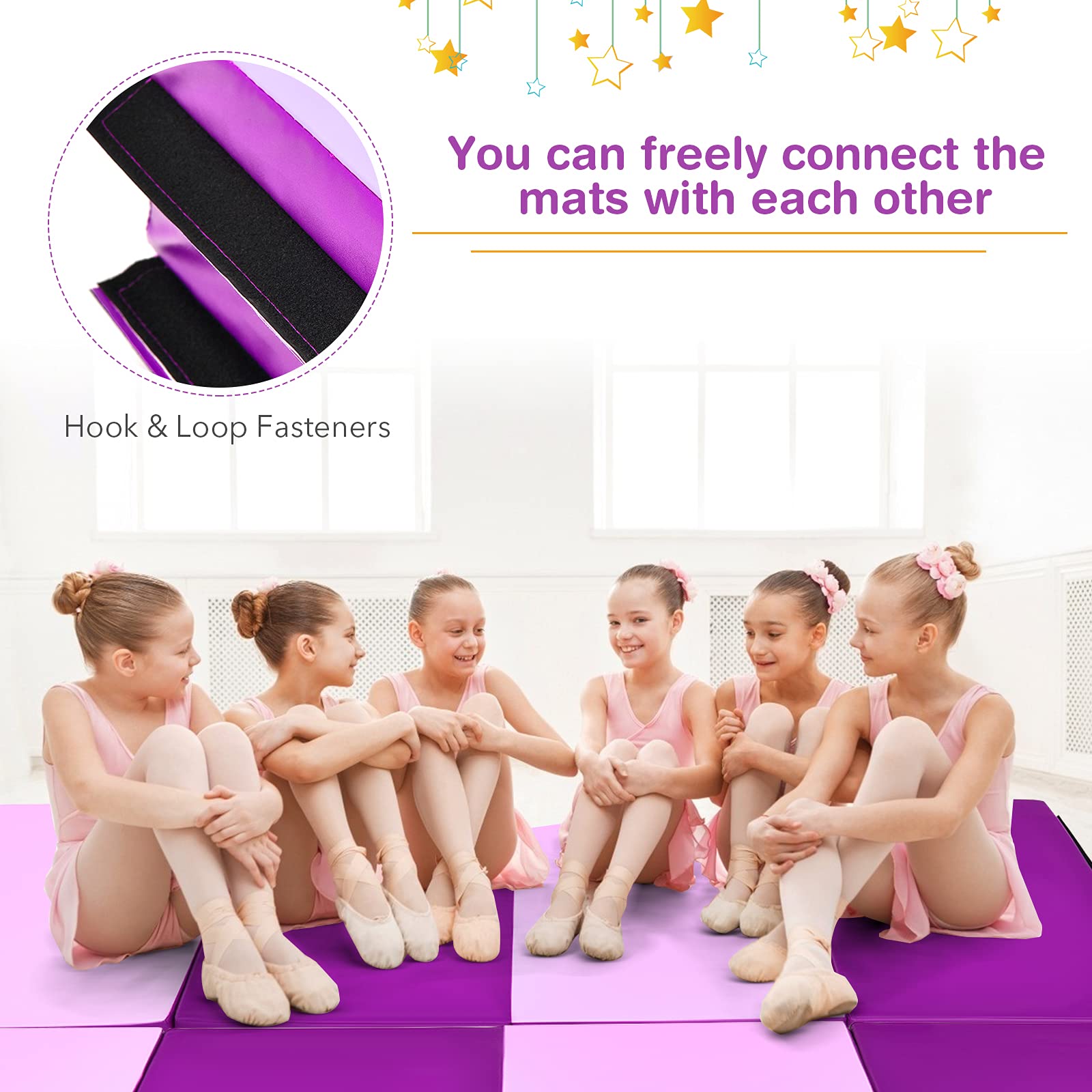 Giantex 4' x 8' x 2" Folding Gymnastics Mat, Gym Exercise Pad with Carrying Handles, Hook and Loop Fastener, 4 Panel Tumbling Mat for Yoga, Stretching, Workouts (Pink/Purple)