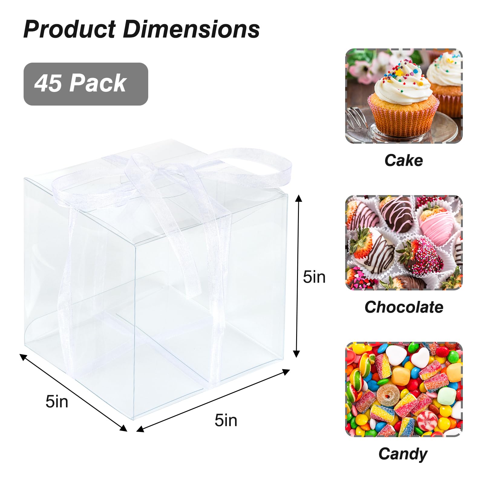 Moretoes 45pcs Clear Boxes, 5x5x5 Inches Clear Gift Boxes for Favors, PET Clear Plastic Small Gift Boxes with Lids