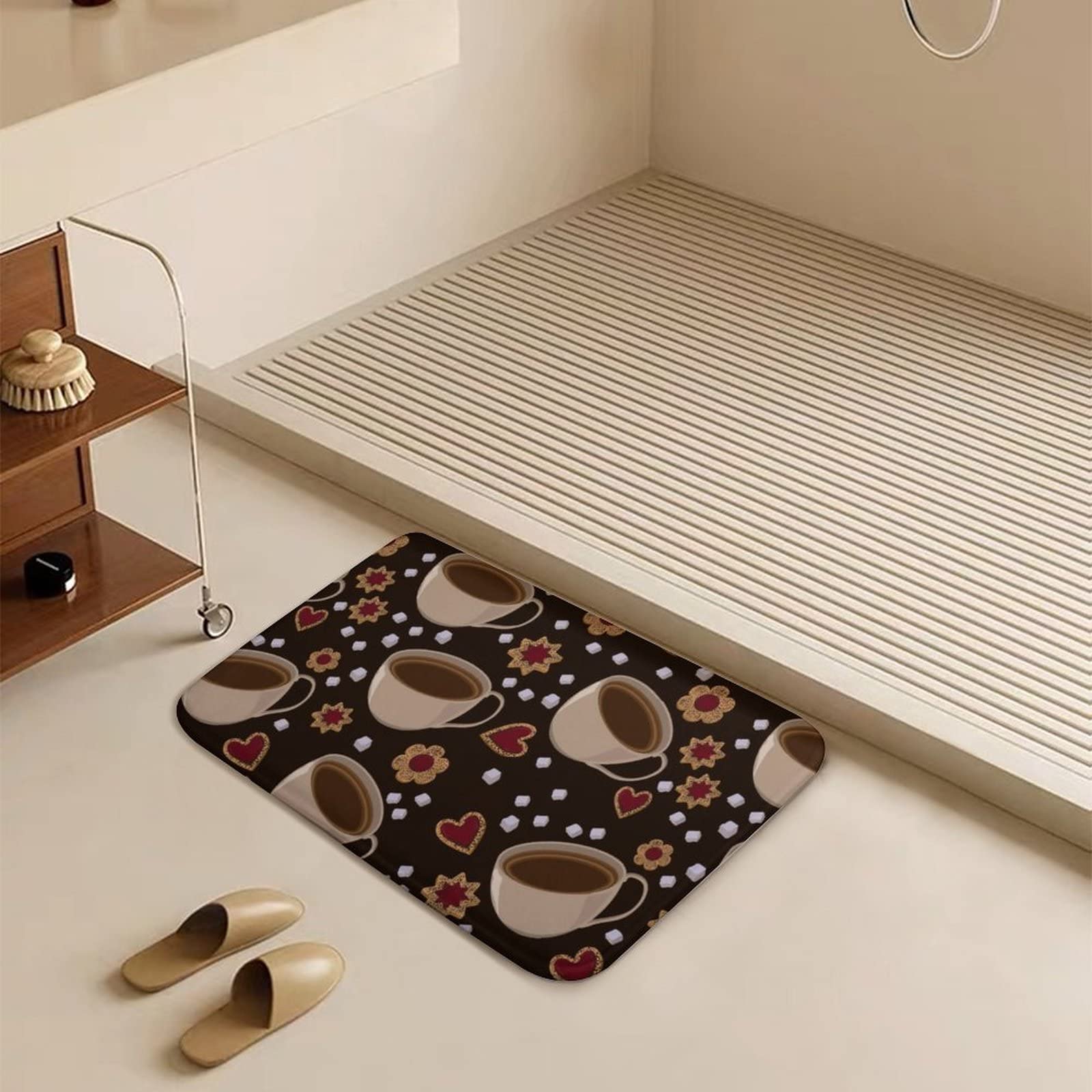 GemGam Retro Coffee Sugar Kitchen Mat Non Slip Washable Absorbent Quick Dry Heart Flower Bath Mat Soft Thick for Kitchen Bathroom Living Room Bedroom Entrance Laundry 20"x32"