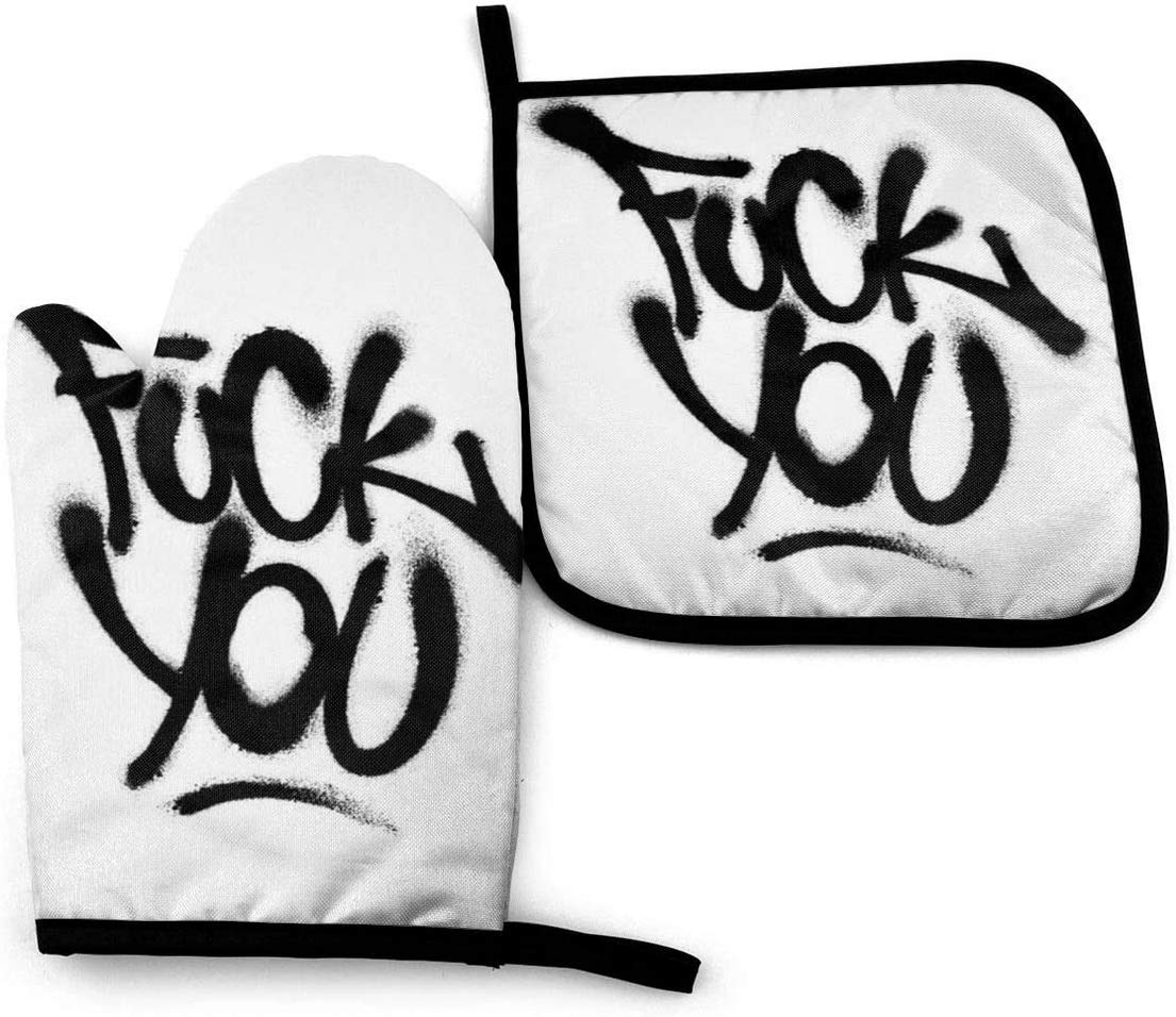 HENGE Font Graffiti Fuck You Oven Mitts and Pot Holders Sets of 2,Resistant Hot Pads,Flexible Cooking Oven Gloves for Microwave BBQ Cooking Baking Grilling