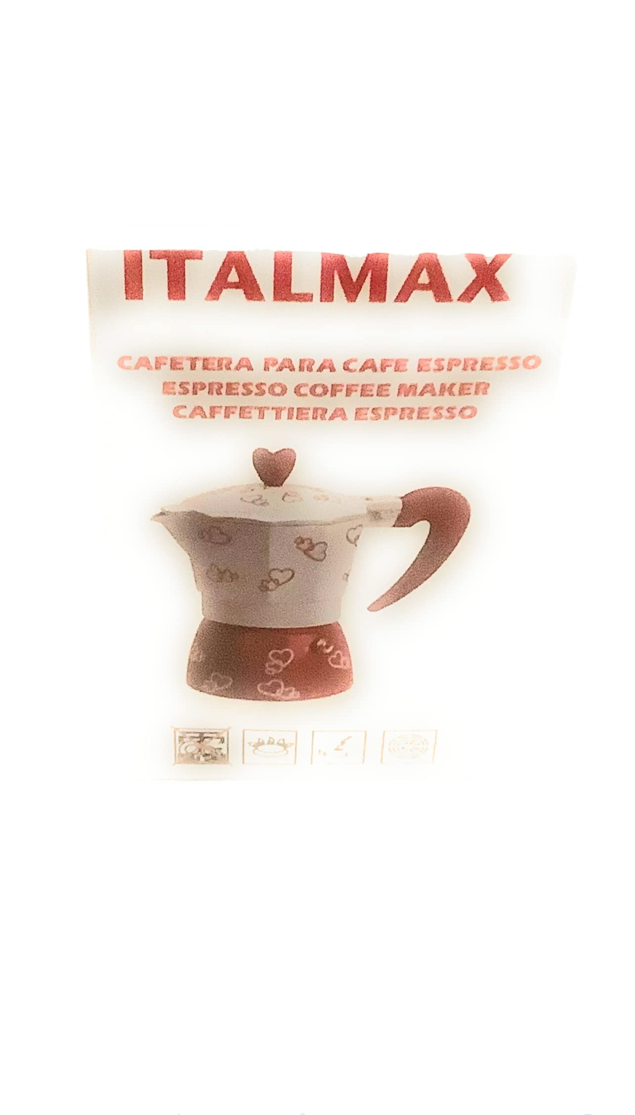 Italmax Heart Pattern Red and White Stove Top 6 Cup Espresso Coffee Maker