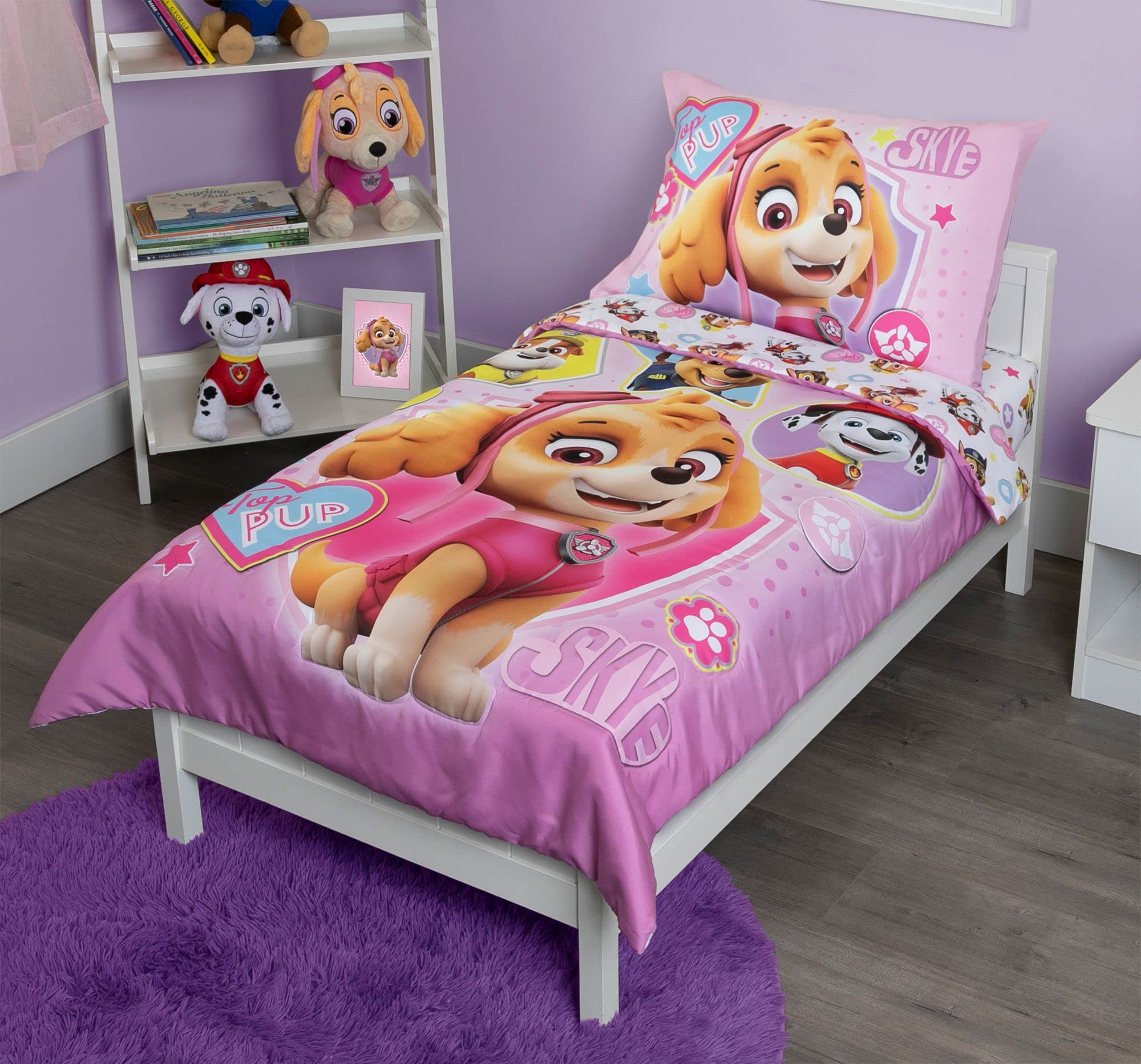 Paw Patrol Skye 4-Piece Toddler Bedding Set - Includes 42"x57"Quilted Comforter, 28" x 52" Fitted Sheet, Top Sheet, and Pillow Case