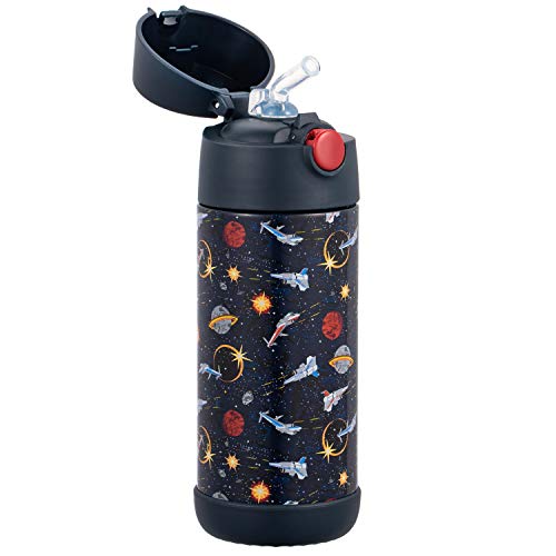 Snug Kids Water Bottle - insulated stainless steel thermos with straw (Girls/Boys) - Space Wars, 12oz