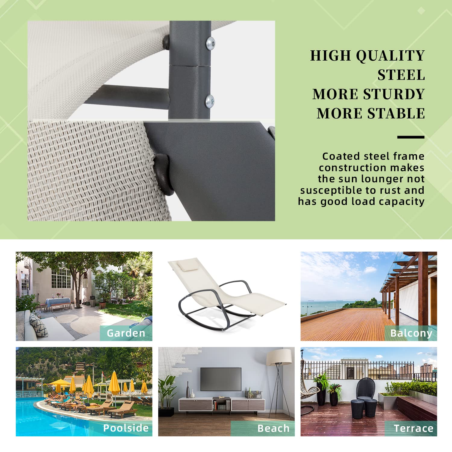 WeCooper Lounge Chair, Outdoor Patio Chaise Lounges with Detachable Pillow for Lawn, Pool Lounge Chairs Beige, Twin Pack