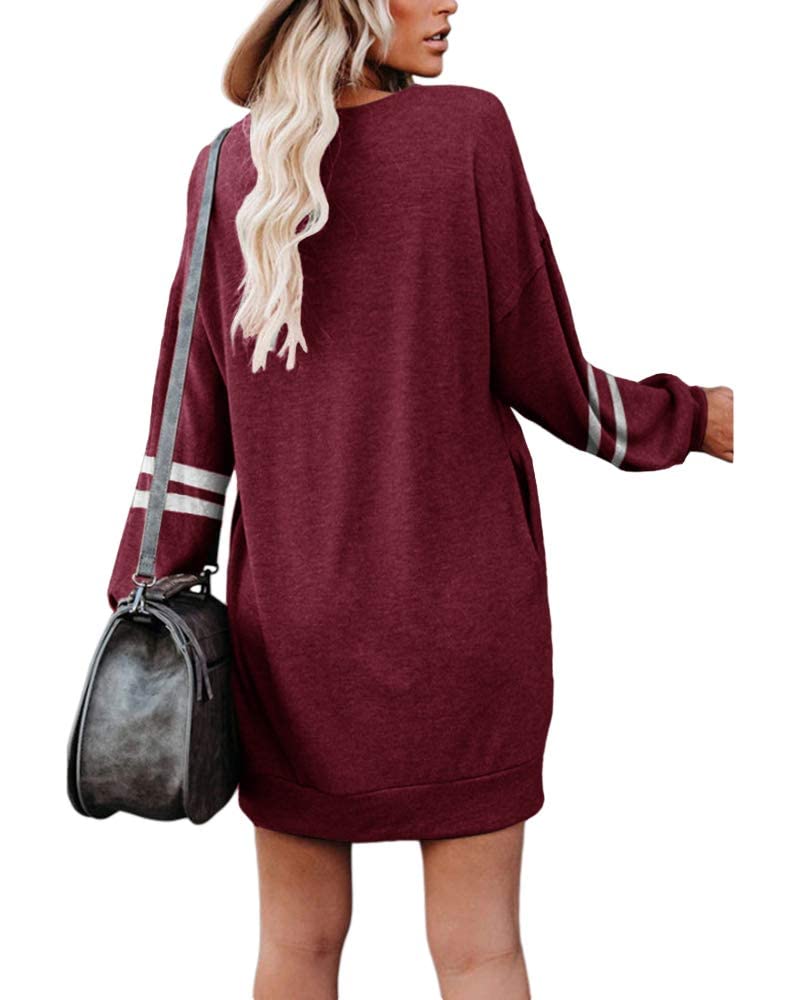 GIBLY Women's Sweatshirt Dress Casual Striped Long Sleeve Dress with Pockets