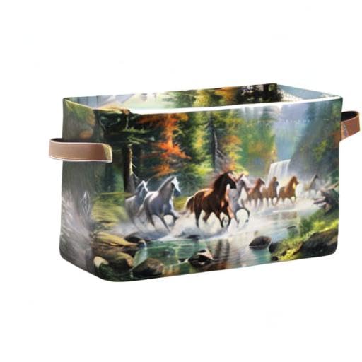 STAYTOP Large Storage Basket Collapsible Toy Storage Bins Waterproof Laundry Basket with Handle.Used for Home Closets, Offices, Bedrooms, Kids Toy and Gift Baskets-Running Horses(Rectangular)1PCS
