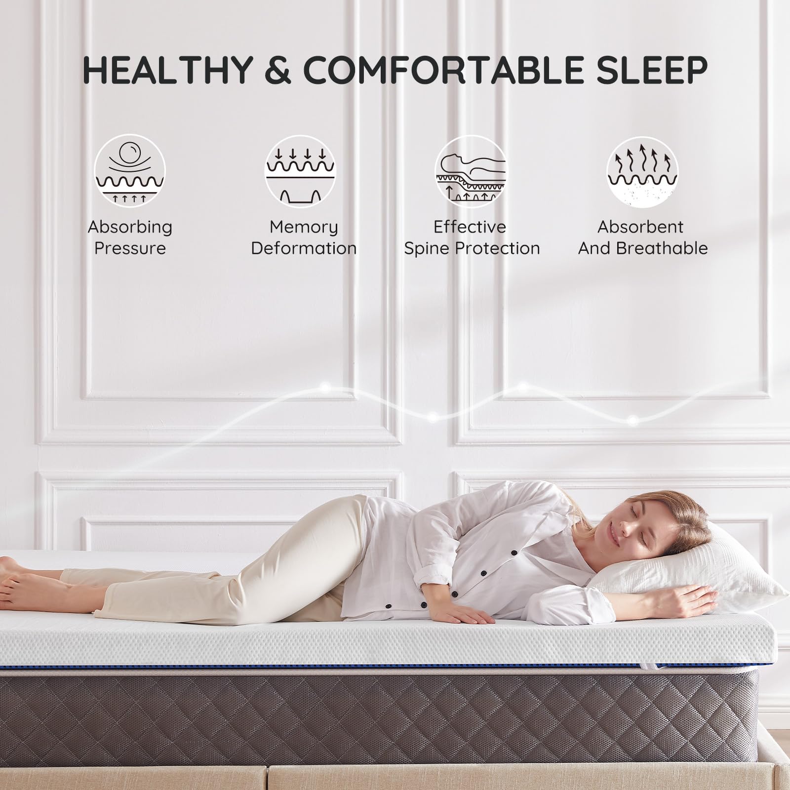 WAVV Gel Memory Foam Mattress Topper Cooling Mattress Pad Bed Medium Support,with Removable and Washable Cover,CertiPUR-US Certified (King Size-4Inch)