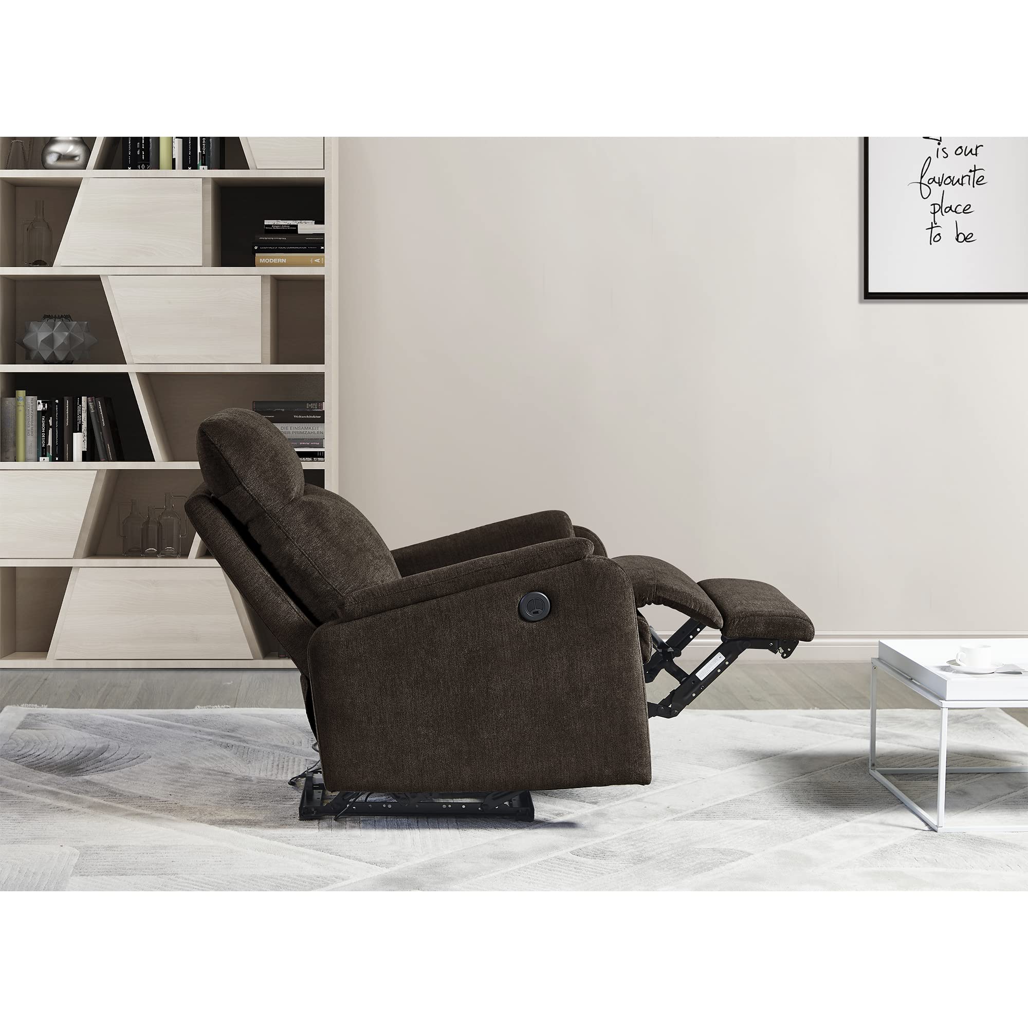FIQHOME Electric Power, Fabric Single Sofa Recliner Function,Ergonomic Lounge Chair, Home Theater Seating with USB Charge Port for Small Room,Dark Brown