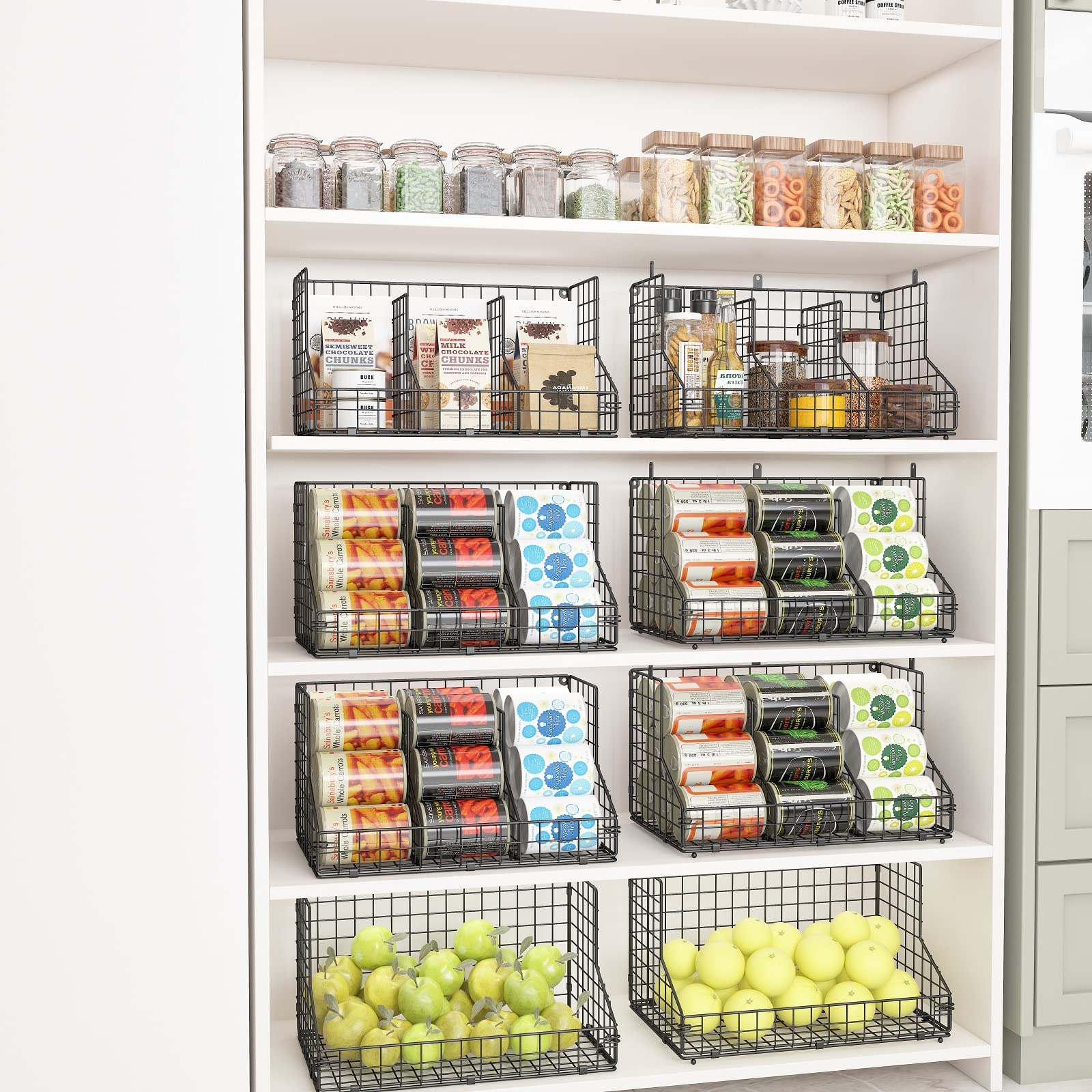 JKsmart Stackable Can Rack Organizer for Pantry Storage,Can Dispensers with 4 Adjustable Dividers, 2-Tier Metal Wire Basket Beverage Pop Soda Rack for Kitchen Cabinet Pantry, Black