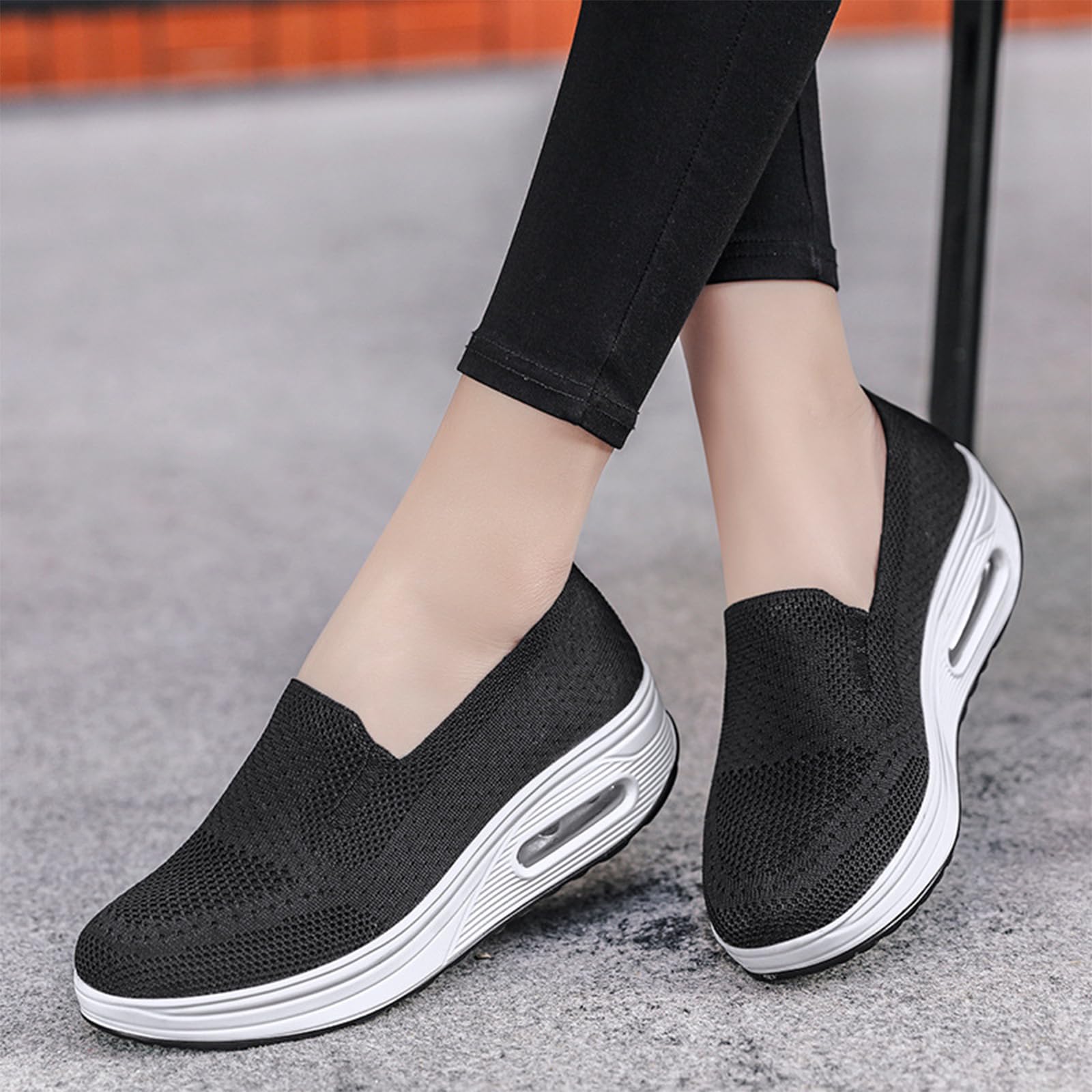 Giltpeak Fitsshoes Women Orthopedic Sneakers, Slip-On Light Air Cushion Mesh Up Stretch Platform Orthopedic Sneakers for Arch Support(Black,11)