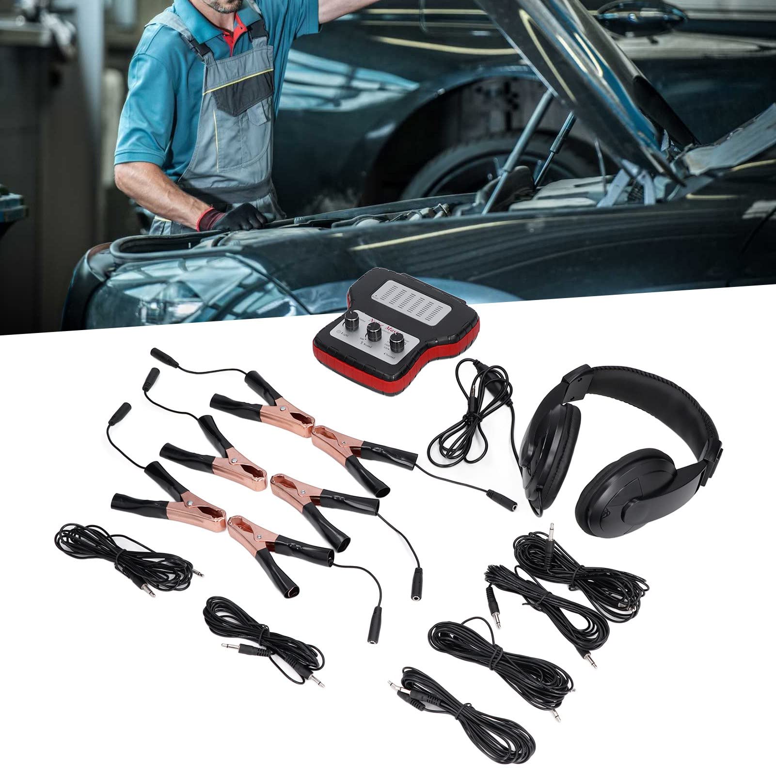 Psytfei Electronic Stethoscope Kit 6 Channel Chassis System Ears Electronic Stethoscope Diagnostic Kit 100Hz 10kHz Car Engine Sound Tester