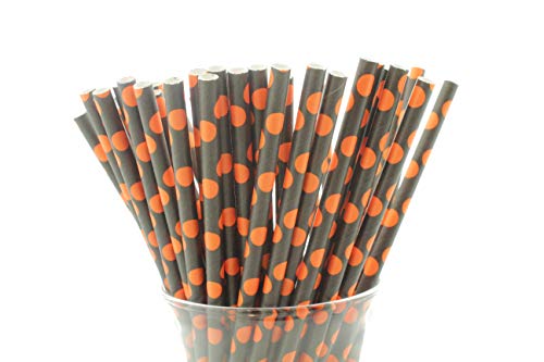 Halloween Spider and Dots Party Paper Straws | 50 Pack | Halloween Party Supplies and Decor | Black and Orange Premium Paper Straws