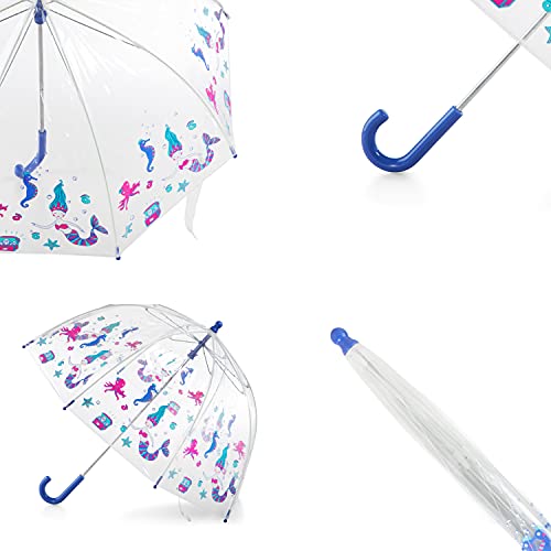 Totes Kids Clear Bubble Kids Umbrella - Perfect for Walking Safety- Child Safe with Pinch-Proof Closure and Easy-Grip Curved Handle Perfect for Small Hands, in Transparent or Colorful Options