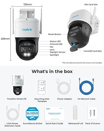 REOLINK Wired Cellular Security Camera Outdoor, 4G LTE Camera No WiFi Needed, 4MP PTZ, 6X Hybrid Zoom with Auto Tracking, Smart Detection, Plug-in for Nonstop Power, 24/7 Recording, TrackMix Wired LTE