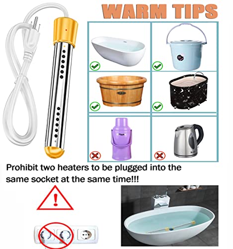 Lolicute 1500w Bucket Heater,Portable Electric Immersion Heater, Bathtub Heater Hot Water for Kitchen/Bathroom/Outdoor with Digital Thermometer
