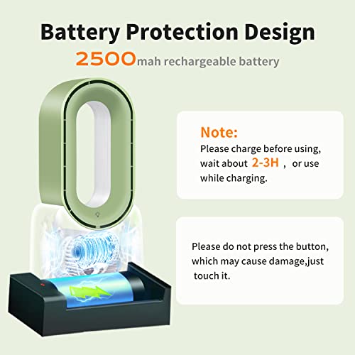 Misby Desk Fan, Portable Bladeless Fan 11.8 inch Personal Cooling Fan with 4 Speeds, Leafless 5 Colors LED Lights Touch Control Small Quiet Table Fans For Home, Bedroom, Office(Green)