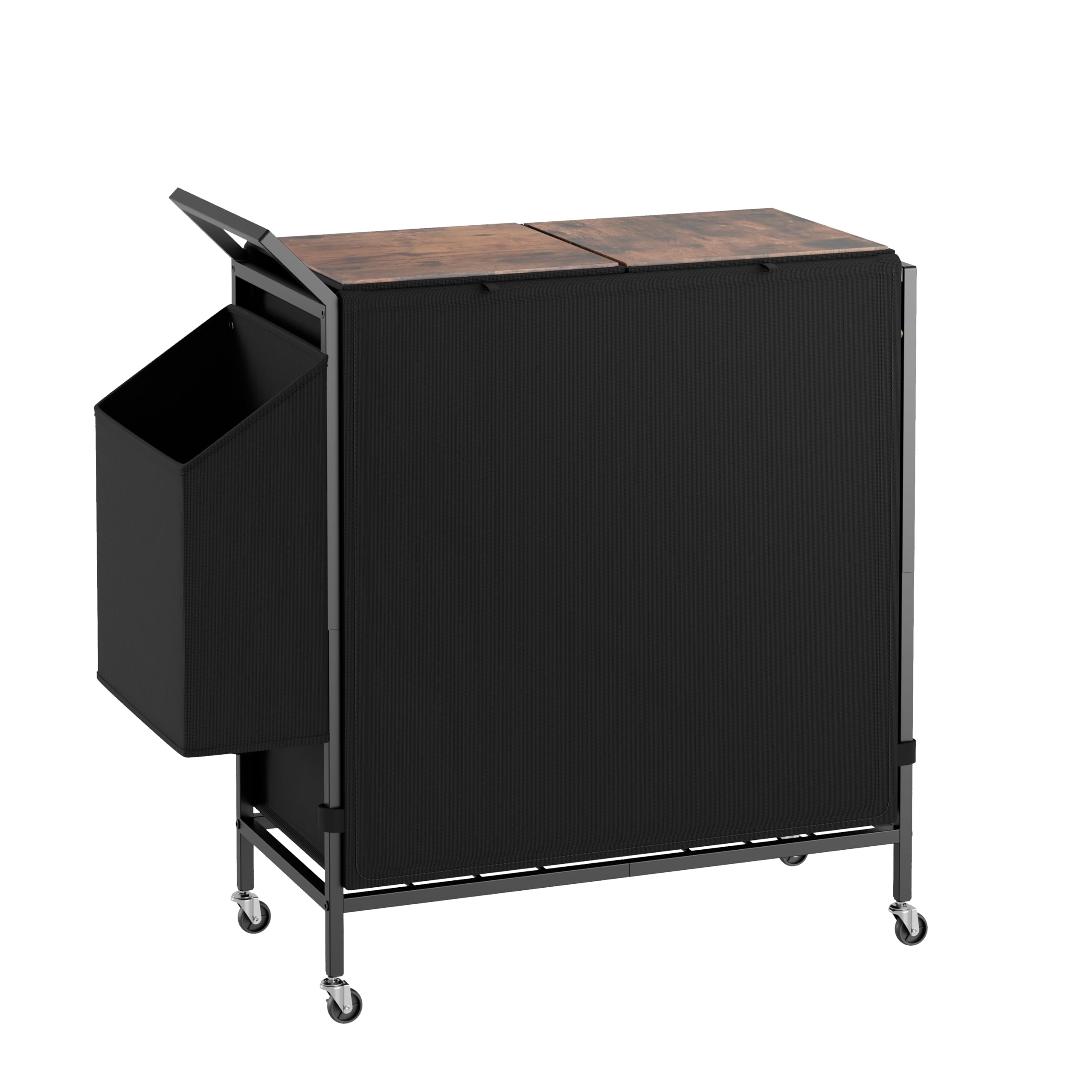 SweetMemo Rolling Laundry Basket with Wheels and Lids, 2 Section Laundry Hamper On Wheels, Heavy Duty Industrial Wheeled Clothes Hampers, Black