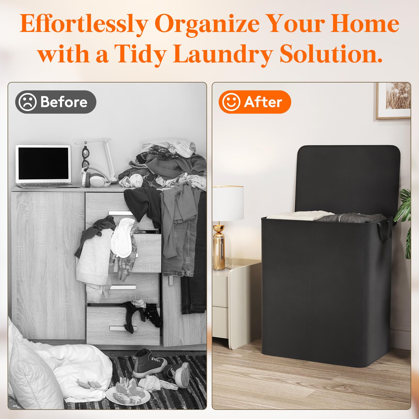 Lifewit 145L Laundry Basket with Lid, Large Double Laundry Hamper 2 Section Dirty Clothes Hamper for Bedroom with 2 Removable Laundry Bags, Black