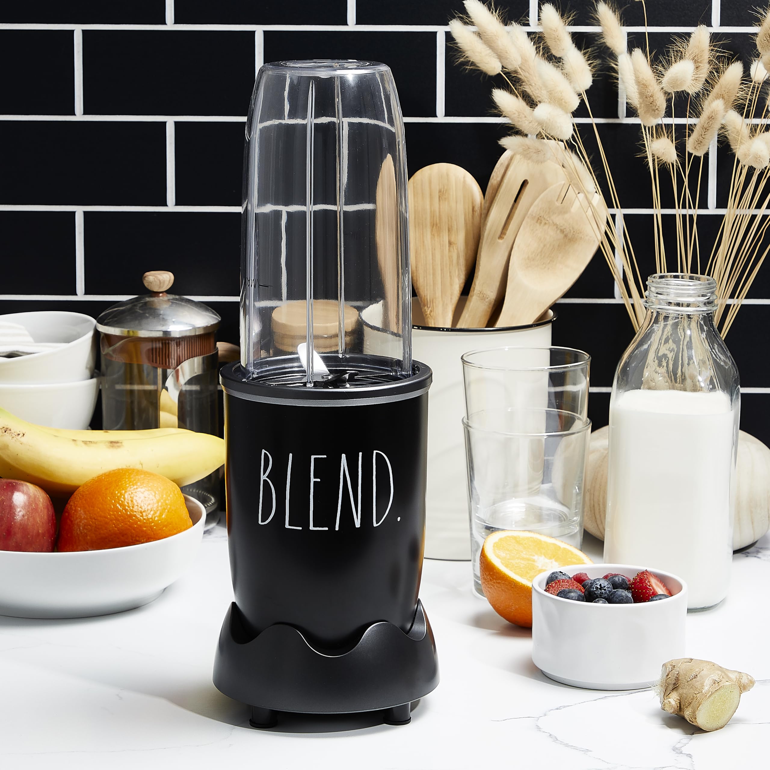 Rae Dunn Personal Blender 600W | 24oz Capacity | BPA-Free Jar | Crushes Ice | Leak-Proof | Anti-Slip Feet | Dishwasher Safe, Black