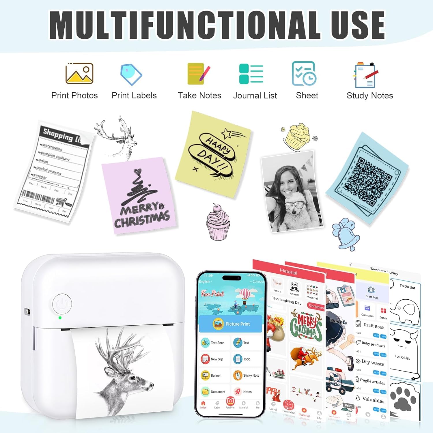 WeePro Mini Printer Portable Inkless Sticker Printer with 13 Rolls Paper, Ideal for Sticker Maker Machine, Label Printer for Small Business, Doodle Pocket Printer Compatible with Phone & Tablet
