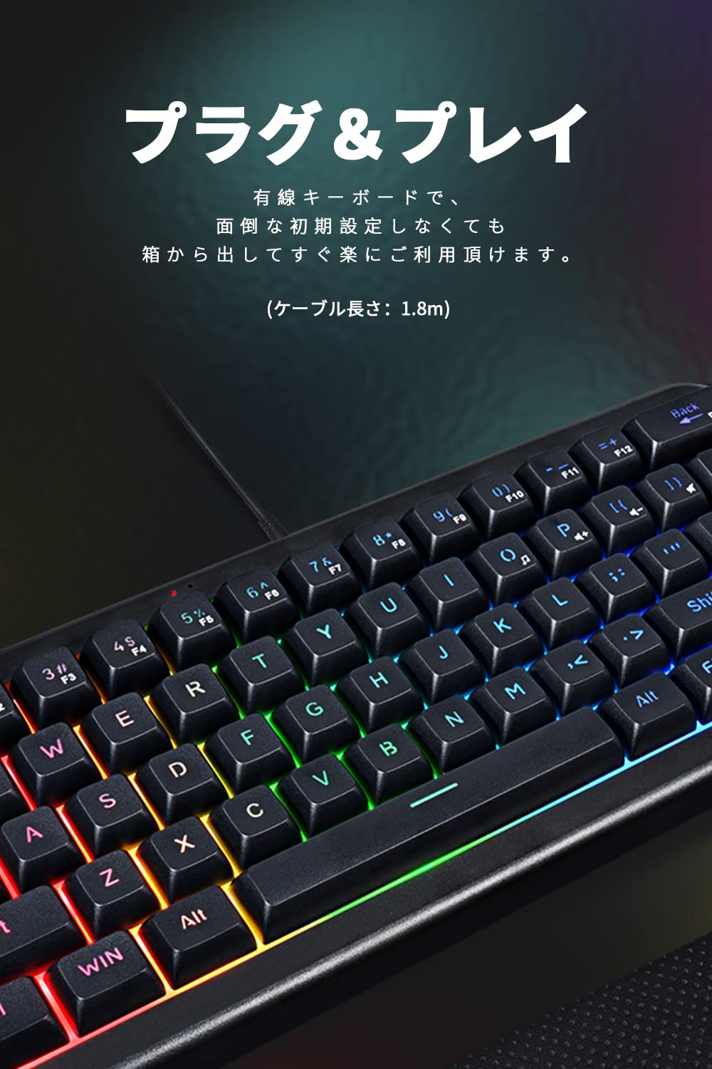 K63 Gaming Keyboard, No Numeric Keypad, Wired Keyboard, Palmrest, Keyboard, Gaming, LED, Backlight, 7 Colors, RGB Illumination, Black