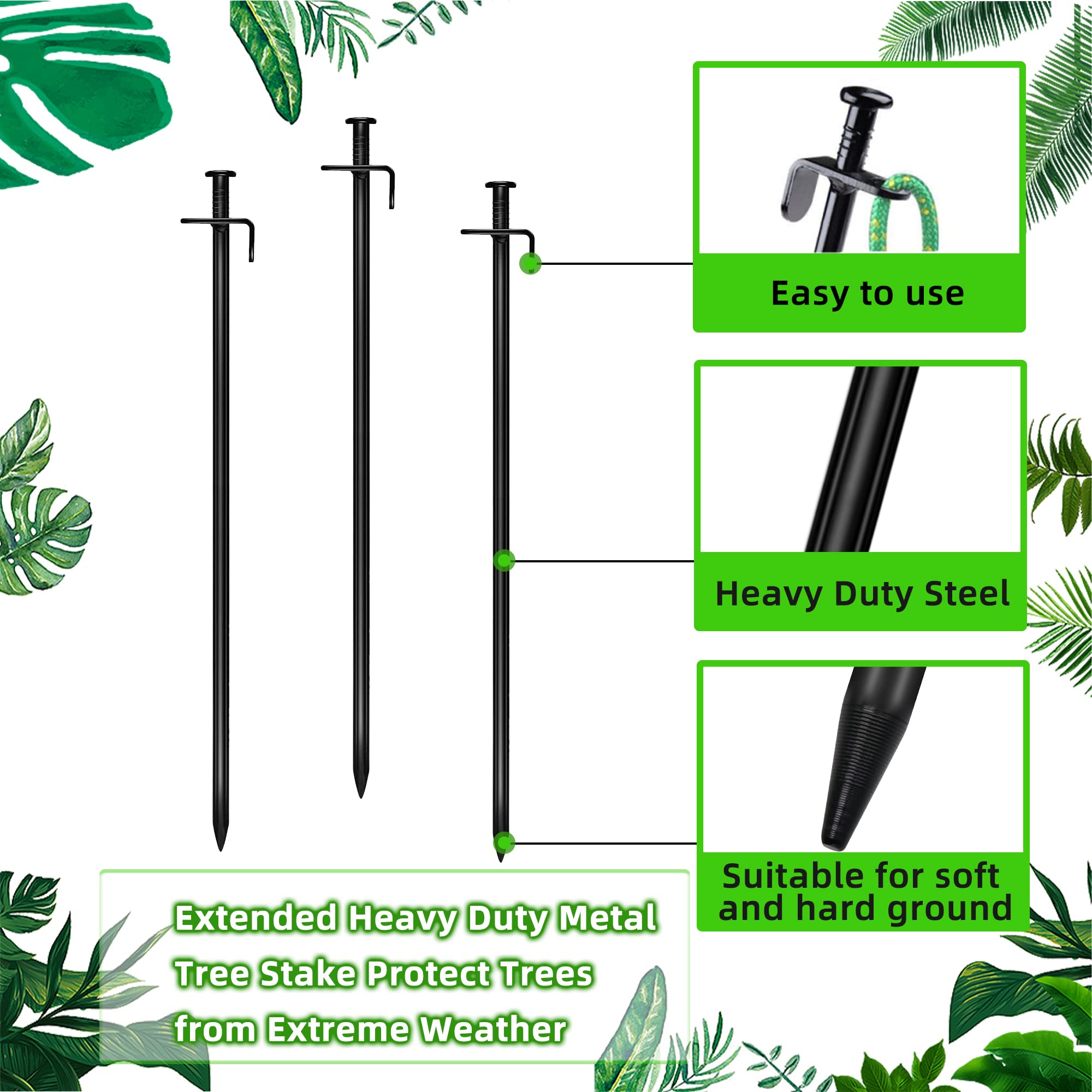 KAAOGITY Tee Stakes Supports Heavy Duty,Tree Straps with Anchor Kits Stable Rope for Young Leaning Staking Tree Ties for Garden Plant Against Bad Weather (11.8Inches Tree Kit)