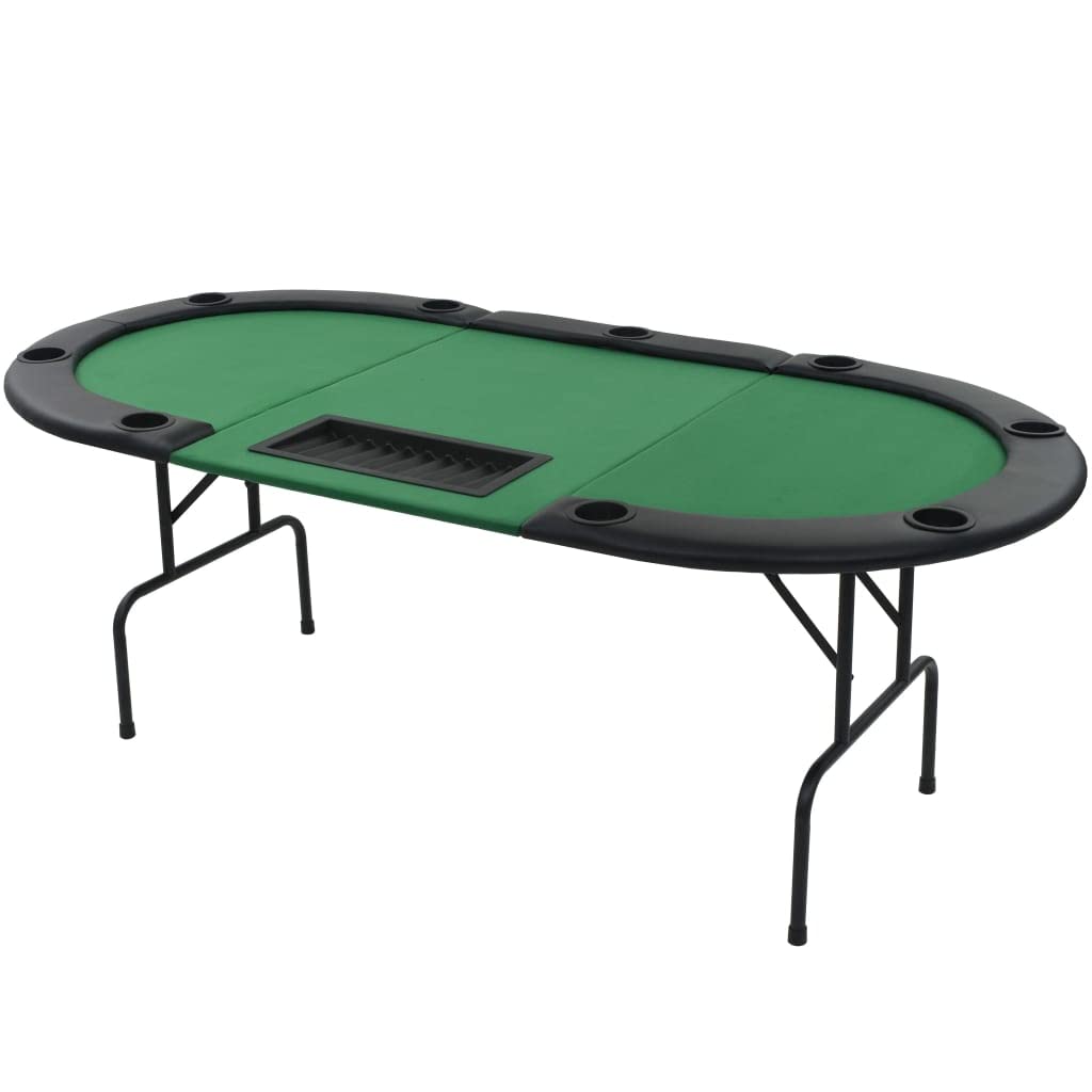 GOLINPEILO Oval Folding 9-Player Games Poker Play Table with Chip Cup Holder Card Game Table Steel Base Casino Green 3 Fold 81.1" x 41.7" x 29.9"