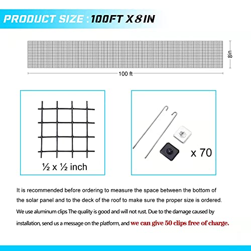 MEFBANT Solar Panel Bird Guard Mesh 7.99In x100 Ft 70 Aluminum Fasteners Solar Critter Guard Solar Panel Pigeon Guard Bird proofing Solar Panel Bird mesh PVC Coated Galvanized net Pigeon Deterrent