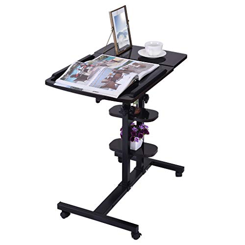 Small Desks for Home Office Small Spaces Bedside Sofa Computer Working Reading Writing Desk Folding Adjustable Mobile Standing Table (Black)