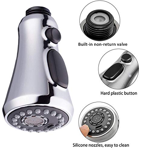 Kitchen Faucet Sprayer Head Replacement, 3-Function Pull Down Sink Faucet Head with 20.5mm or 0.8inch Male Connector, Chrome