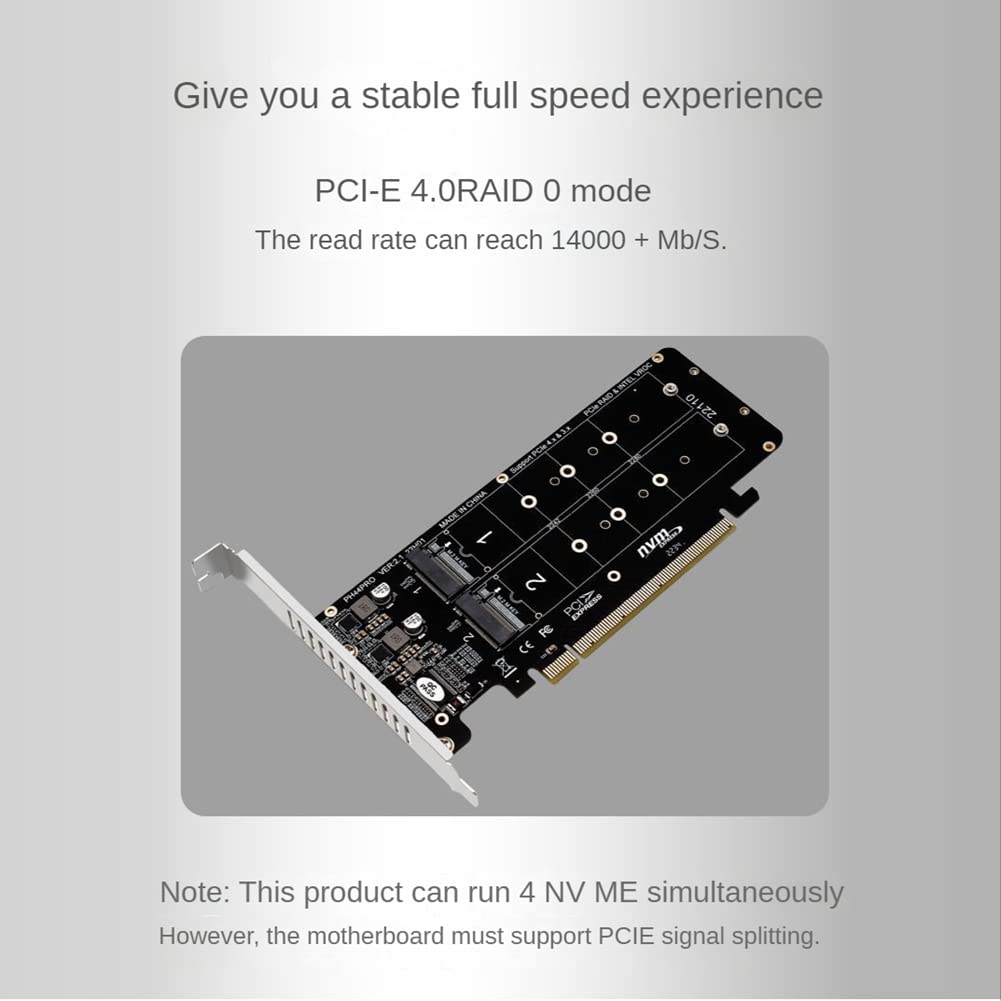 PCIE 4.0 -Disk PCIeX16 to M.2 M-Key NVME SSD Expansion Card,Supports 4 NVMe M.2 M Key 2280 SSD