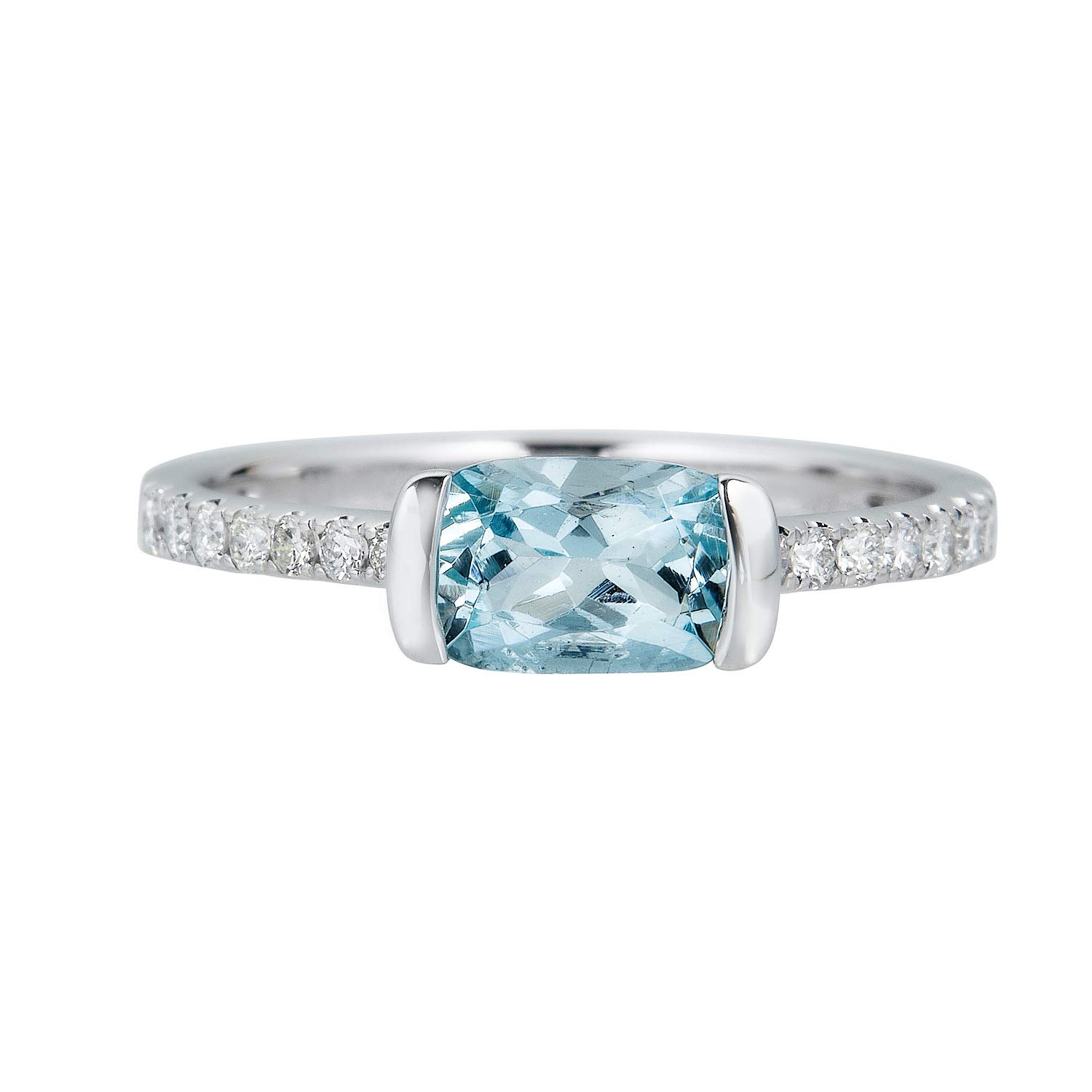 Gin & Grace 10K White Gold Genuine Aquamarine Ring with Diamonds for Women | Ethically, authentically & organically sourced (Cushion-Cut) Shaped Aquamarine Hand-Crafted Jewelry for her