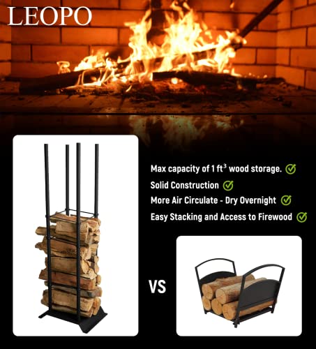 LEOPO Industrial Fireplace Log Holder Tower, Frame Indoor Outdoor Log Holder, Heavy Duty Wood Rack for Firewood
