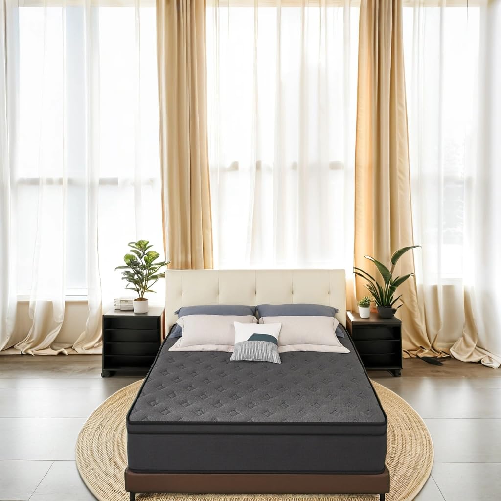 MRH Mattress, 12 Inch Euro Top Mattress in a Box,Memory Foam Hybrid Mattresswith Individually Pocket Springs,Med,Pure Black (Pure Black, Twin), PM2404