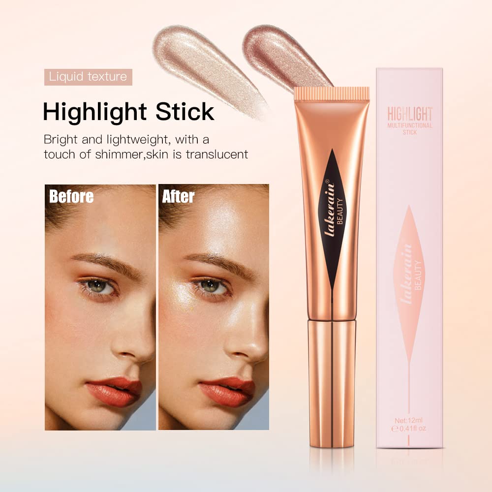 Liquid Contour Beauty Wand, Highlighter and Bronzer Stick with Cushion Applicator Attached Easy to Blend, Long Lasting Matte Finish Contour Face Illuminator Makeup Stick (4# Highlight Pearl White)