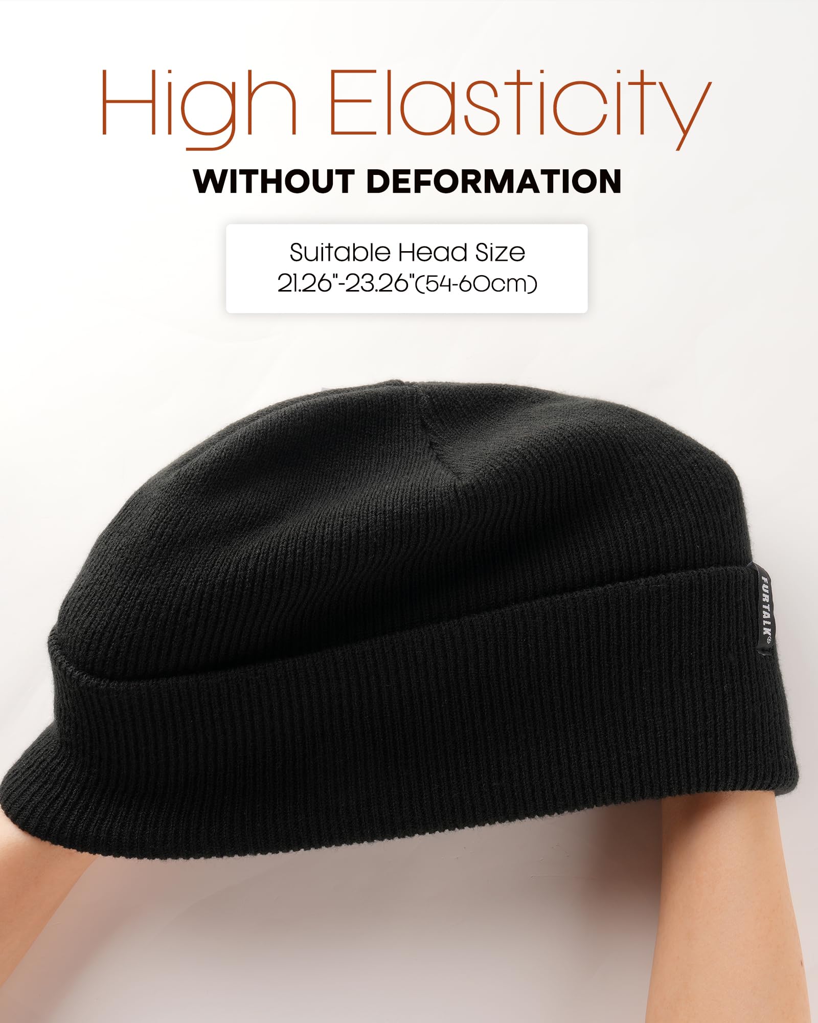 FURTALK Beanie,Soft Knit Warm Winter Hats for Women and Men,Acrylic Cuffed Beanies (One Size,Black)
